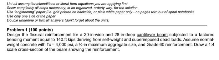 Solved Problem 1 (100 points) Design the flexural | Chegg.com
