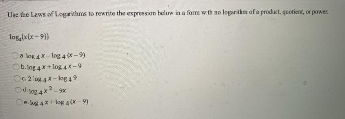 Solved Use the Laws of Logarithms to rewrite the expression | Chegg.com