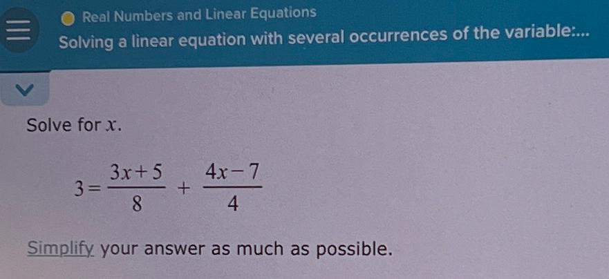 Solved Real Numbers and Linear EquationsSolving a linear | Chegg.com