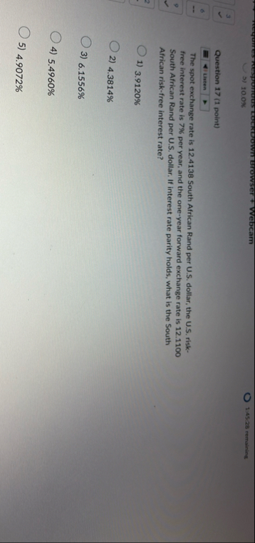 Solved Question 17 (1 ﻿point) The spot exchange rate is | Chegg.com