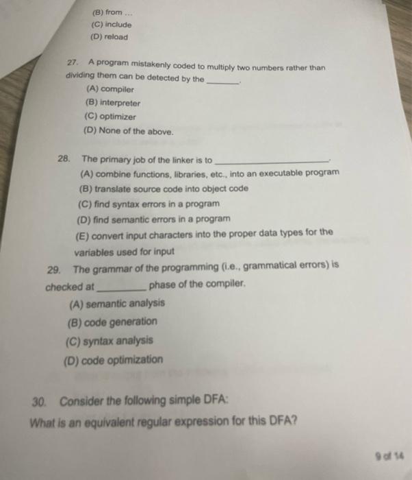 Solved (B) from .... (C) include (D) reload 27. A program | Chegg.com