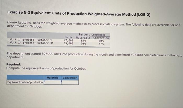 Solved Exercise 5-2 Equivalent Units of | Chegg.com
