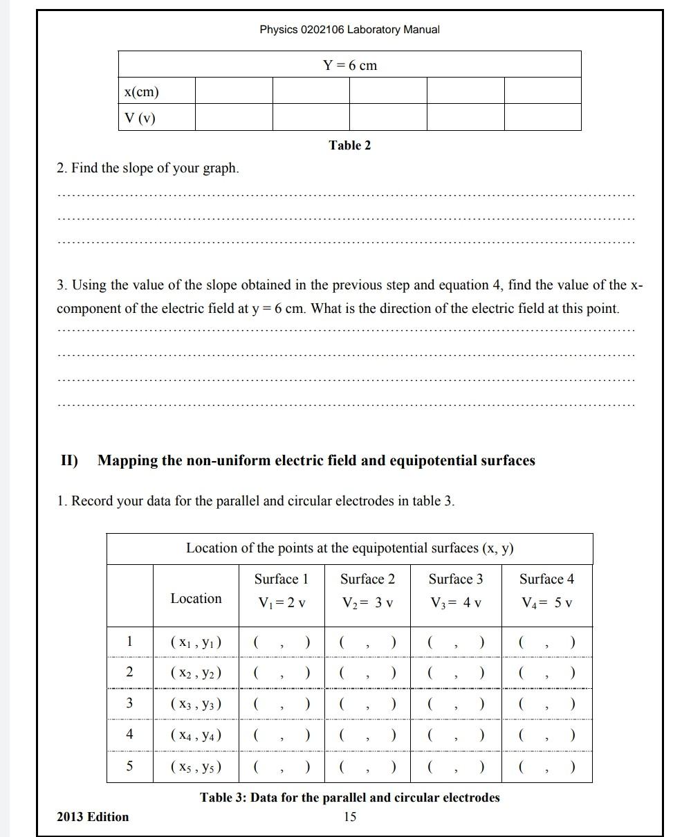 Solved Data For Exp. 1 Electric field mapping Table 1 | Chegg.com