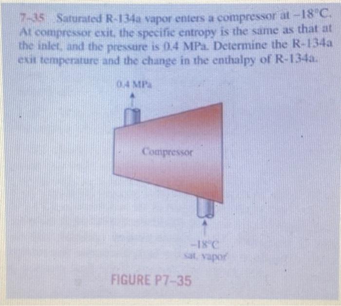 7-35. Saturated R-134a vapor enters a compressor at | Chegg.com