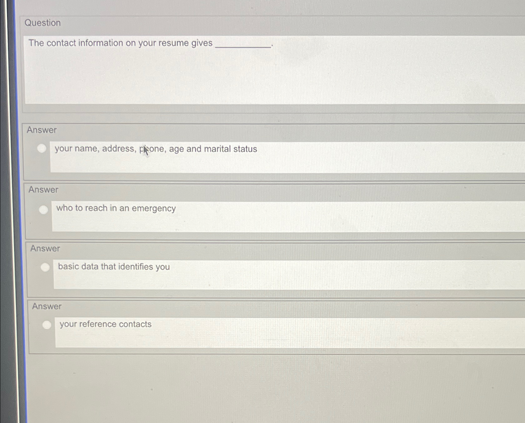 Solved QuestionThe contact information on your resume | Chegg.com