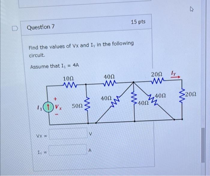 Solved 7 15 pts Question 7 Find the values of Vx and Iy in | Chegg.com
