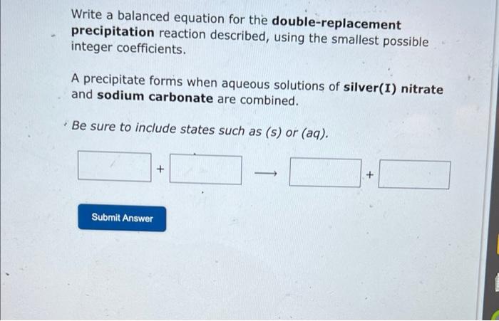 Solved Write a balanced equation for the double-replacement | Chegg.com