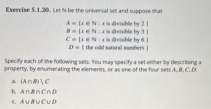Solved Exercise 5.1.20. Let N be the universal set and | Chegg.com