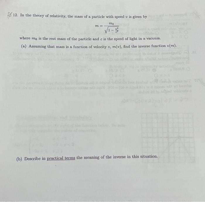 Solved 12. In the theory of relativity, the mass of a | Chegg.com