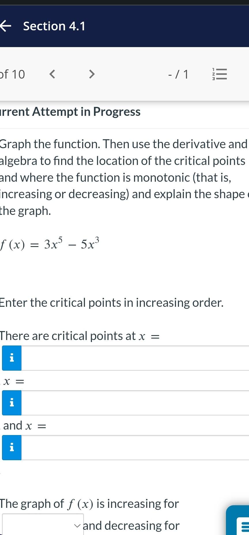 Solved Graph the function. Then use the derivative and | Chegg.com