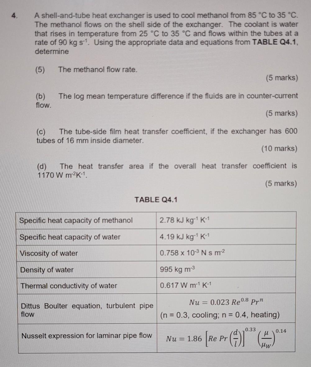 Solved 4. A shell-and-tube heat exchanger is used to cool | Chegg.com