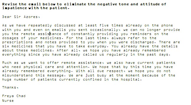 Revise the email below to elirinate the negative tone | Chegg.com