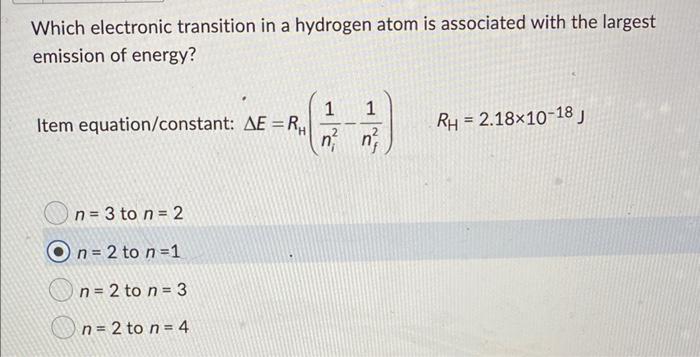 Solved Which electronic transition in a hydrogen atom is | Chegg.com