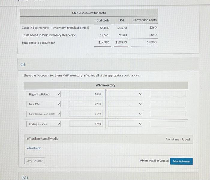Show the T-account for Blue's WIP Inventory | Chegg.com