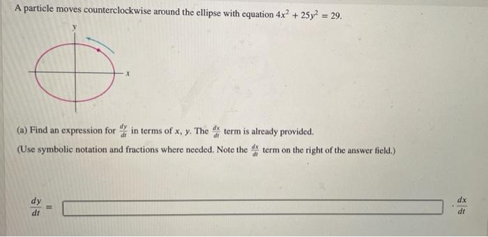 Solved A particle moves counterclockwise around the ellipse | Chegg.com