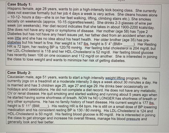 Use the ACSM screening algorithm and risk factor | Chegg.com