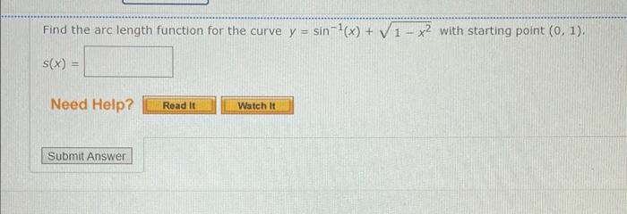 Solved Find the arc length function for the curve | Chegg.com