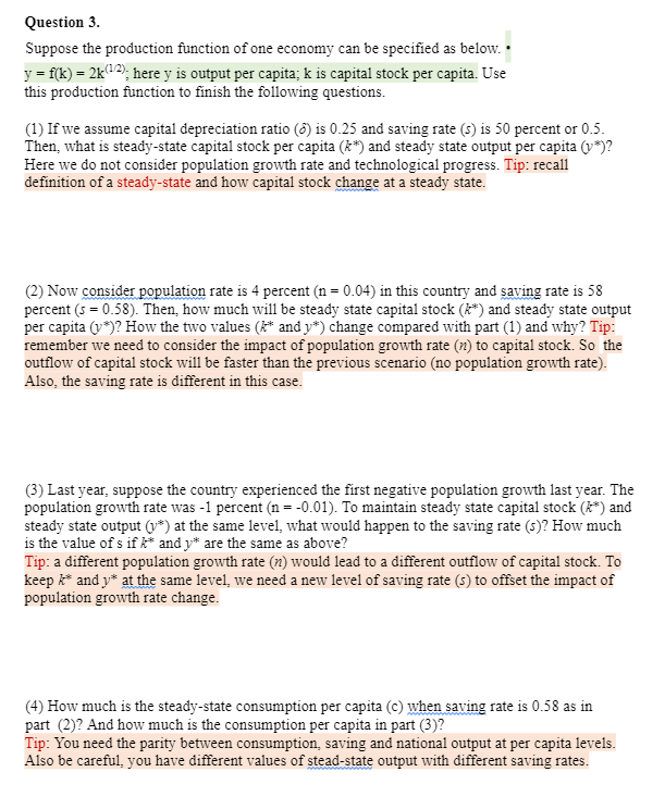 Solved Question 3.Suppose the production function of one | Chegg.com