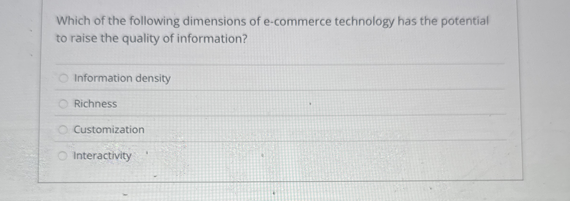Solved Which of the following dimensions of e-commerce | Chegg.com