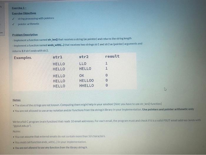 Solved n on Exercise 1- Exercise Objectives string | Chegg.com