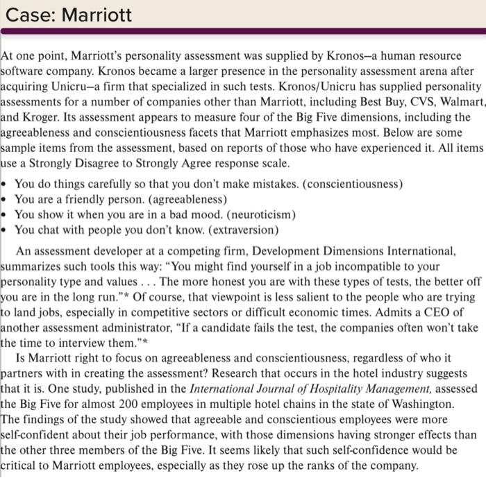 Solved Case: Marriott At one point, Marriott's personality | Chegg.com