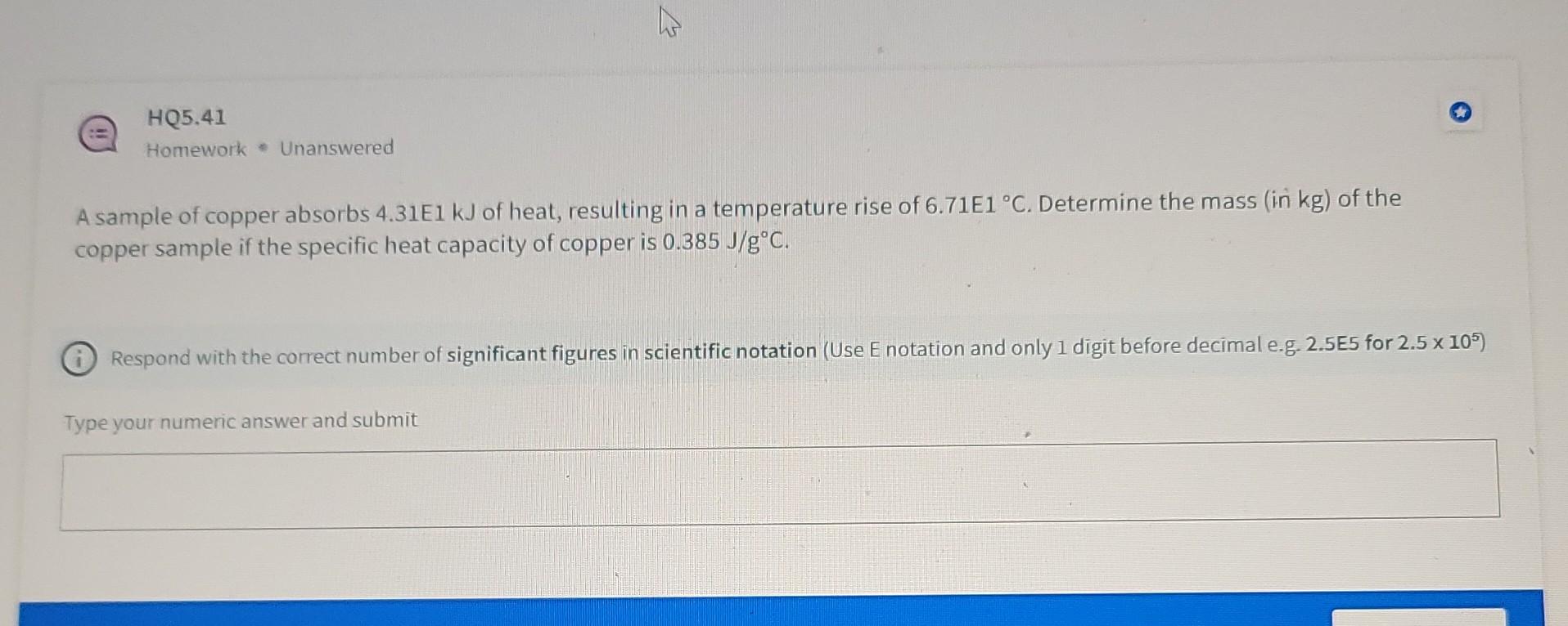 Solved H05.41 Homework – Unanswered A sample of copper | Chegg.com