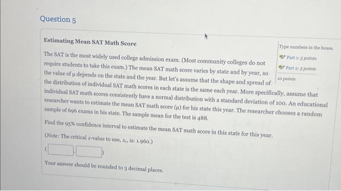 Solved Estimating Mean SAT Math Score individual SAT math | Chegg.com