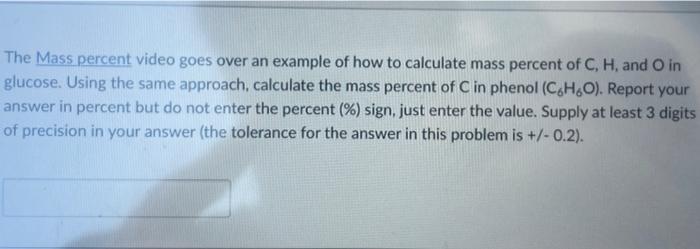 Solved The Mass percent video goes over an example of how to | Chegg.com