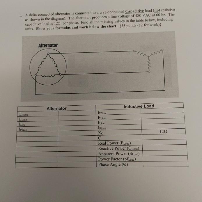 Solved 1. A delta-connected alternator is connected to a | Chegg.com