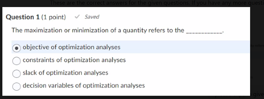 Solved Question 1 (1 ﻿point)The maximization or minimization | Chegg.com