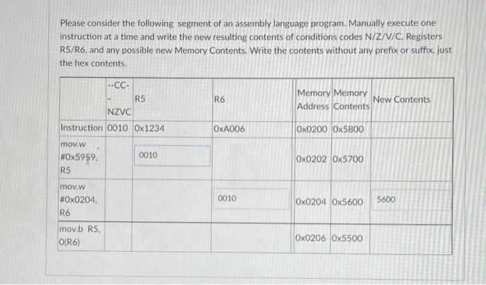 Solved Please consider the following segment of an assembly | Chegg.com