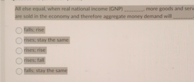 Solved All else equal, when real national income (GNP) ﻿more | Chegg.com