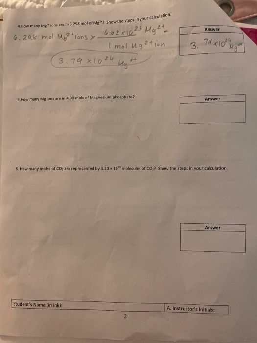 Solved 4. How many Mellons are in 6.298 mol of M'? Show the | Chegg.com
