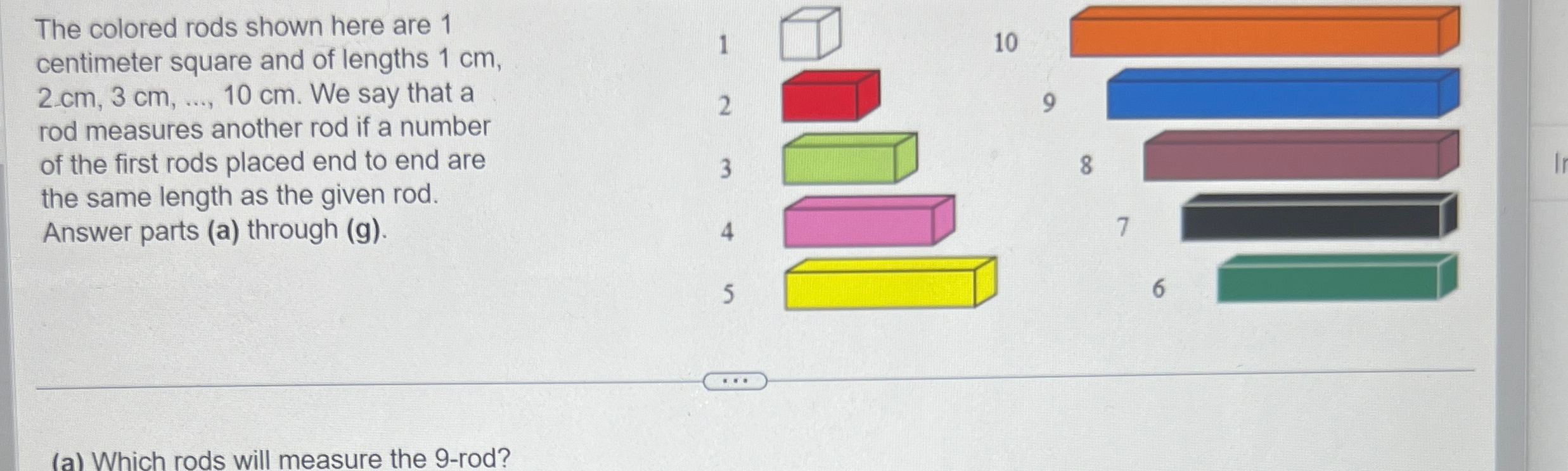Solved The colored rods shown here are 1 ﻿centimeter square | Chegg.com