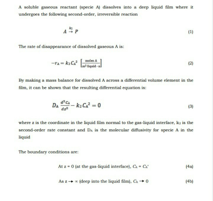 Solved A soluble gaseous reactant (specie A) dissolves into | Chegg.com