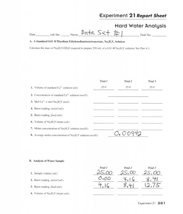 Solved Experiment 21 Report Sheet Hard Water Analysis Dorte | Chegg.com