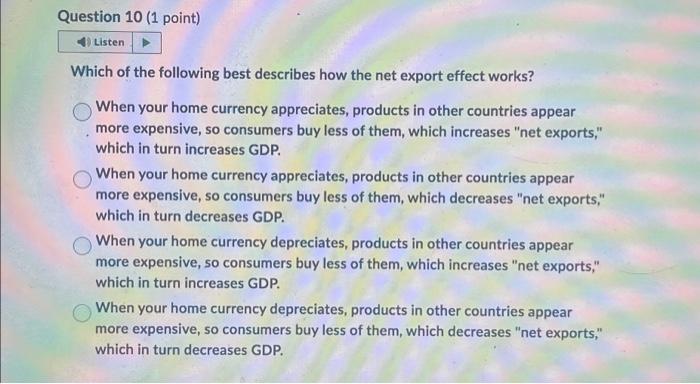Solved Question 10 (1 point) Listen Which of the following | Chegg.com