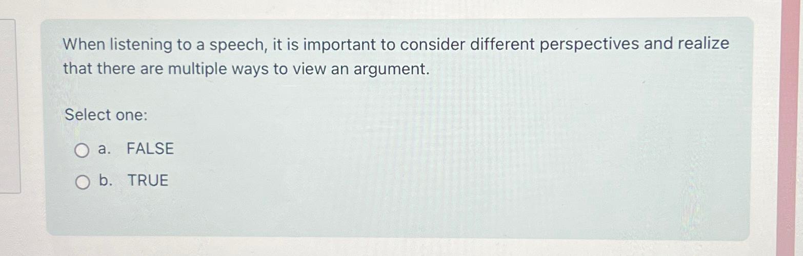 Solved When listening to a speech, it is important to | Chegg.com