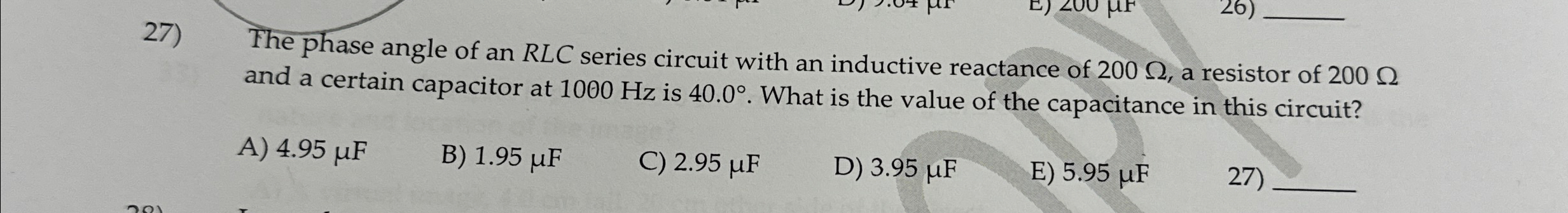 Solved The phase angle of an RLC series circuit with an | Chegg.com