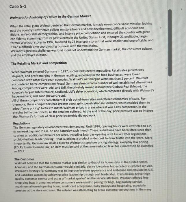 Solved Case 5-1 Walmart: An Anatomy of Failure in the German | Chegg.com