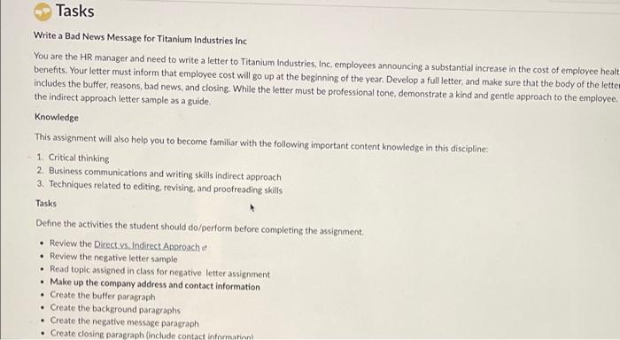 Solved Indirect Approach Negative Letter Assignment and | Chegg.com