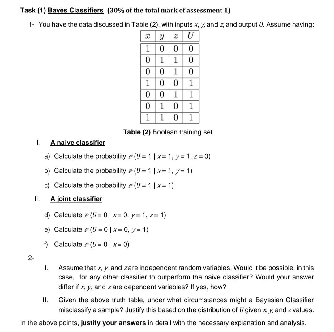 Solved Task (1) Bayes Classifiers (30% of the total mark of | Chegg.com