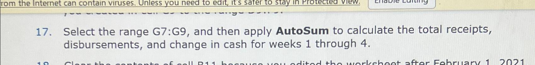 Solved Select the range G7:G9, ﻿and then apply AutoSum to | Chegg.com