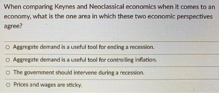 Solved When comparing Keynes and Neoclassical economics when | Chegg.com