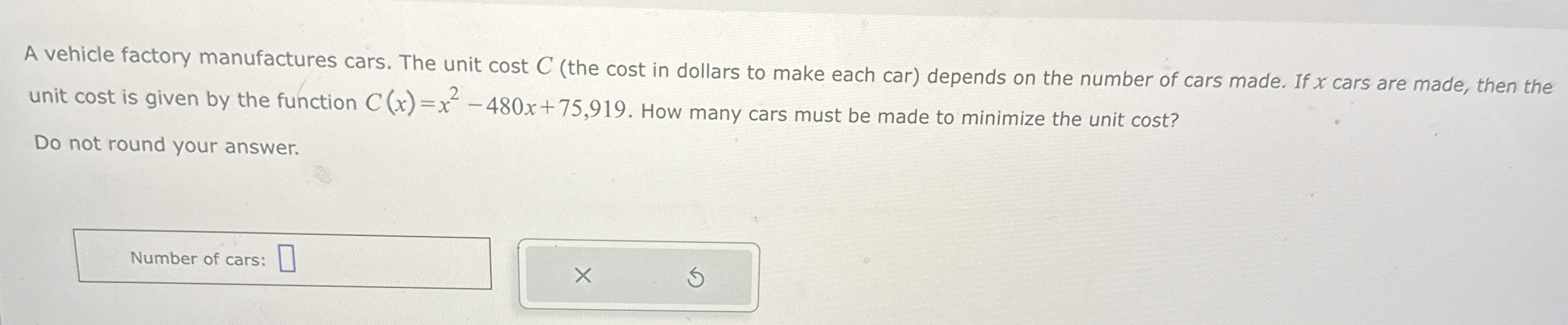 Solved A vehicle factory manufactures cars. The unit cost | Chegg.com
