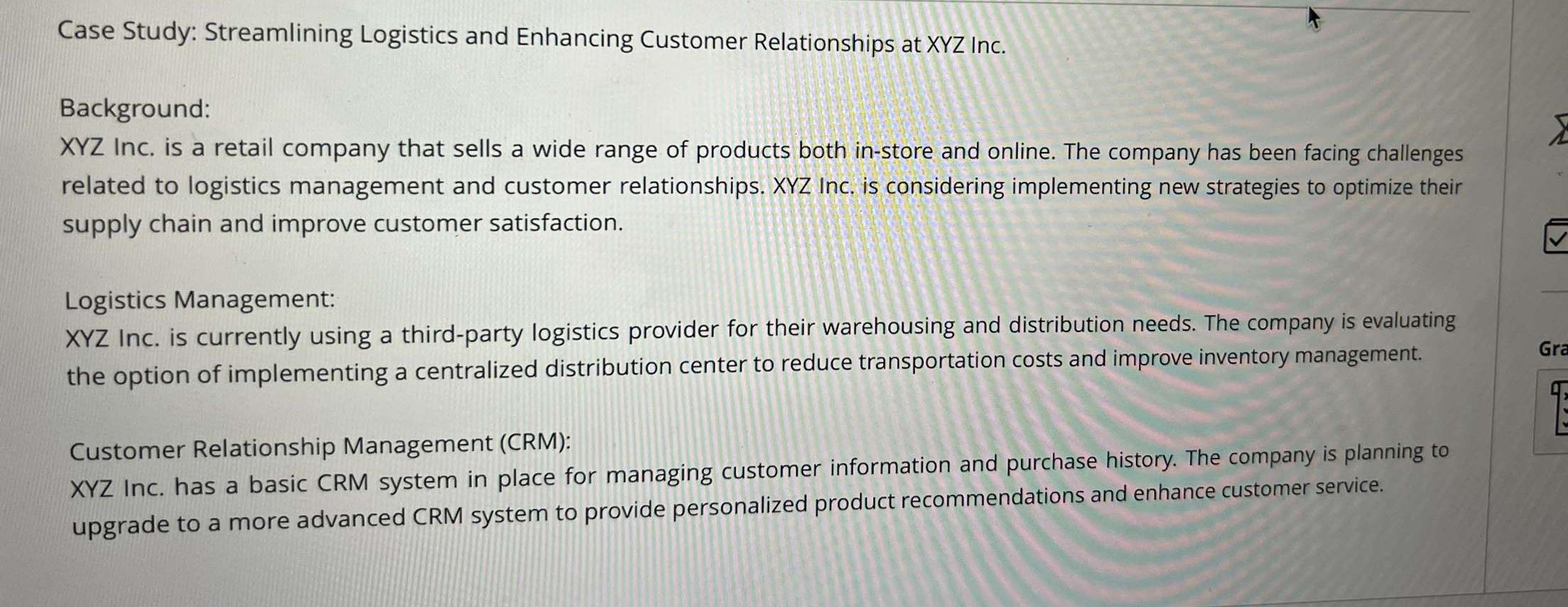 Solved Case Study: Streamlining Logistics and Enhancing | Chegg.com