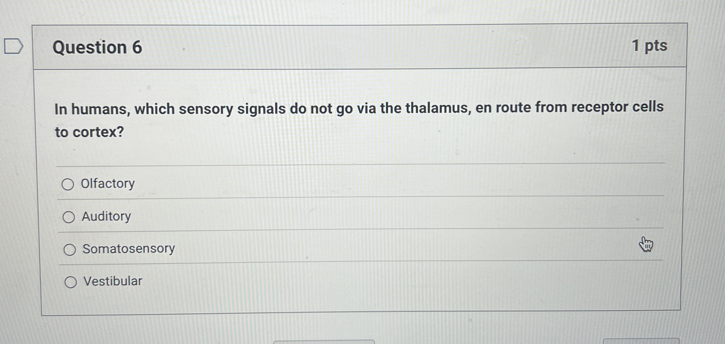 Solved Question 61 ﻿ptsIn humans, which sensory signals do | Chegg.com