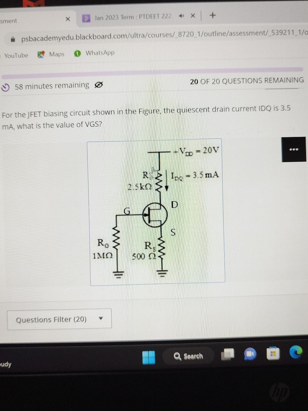 Solved For the JFET biasing circuit shown in the Figure, the | Chegg.com