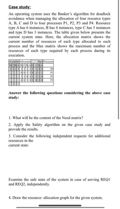 Solved Case study: An operating system uses the Banker's | Chegg.com