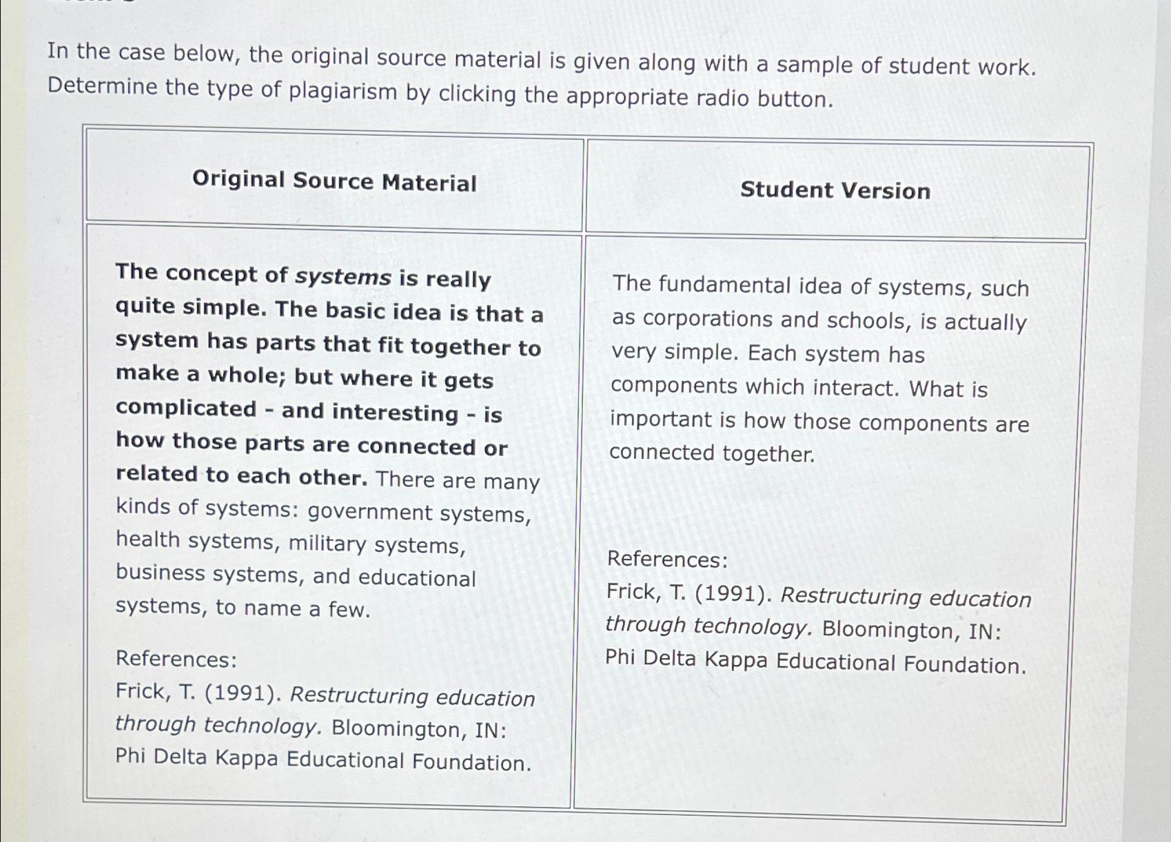 Solved In the case below, the original source material is | Chegg.com